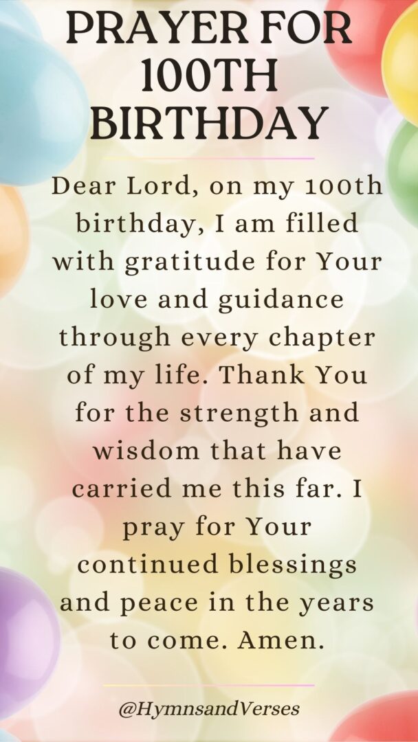 Prayer for 100th Birthday | Hymns and Verses